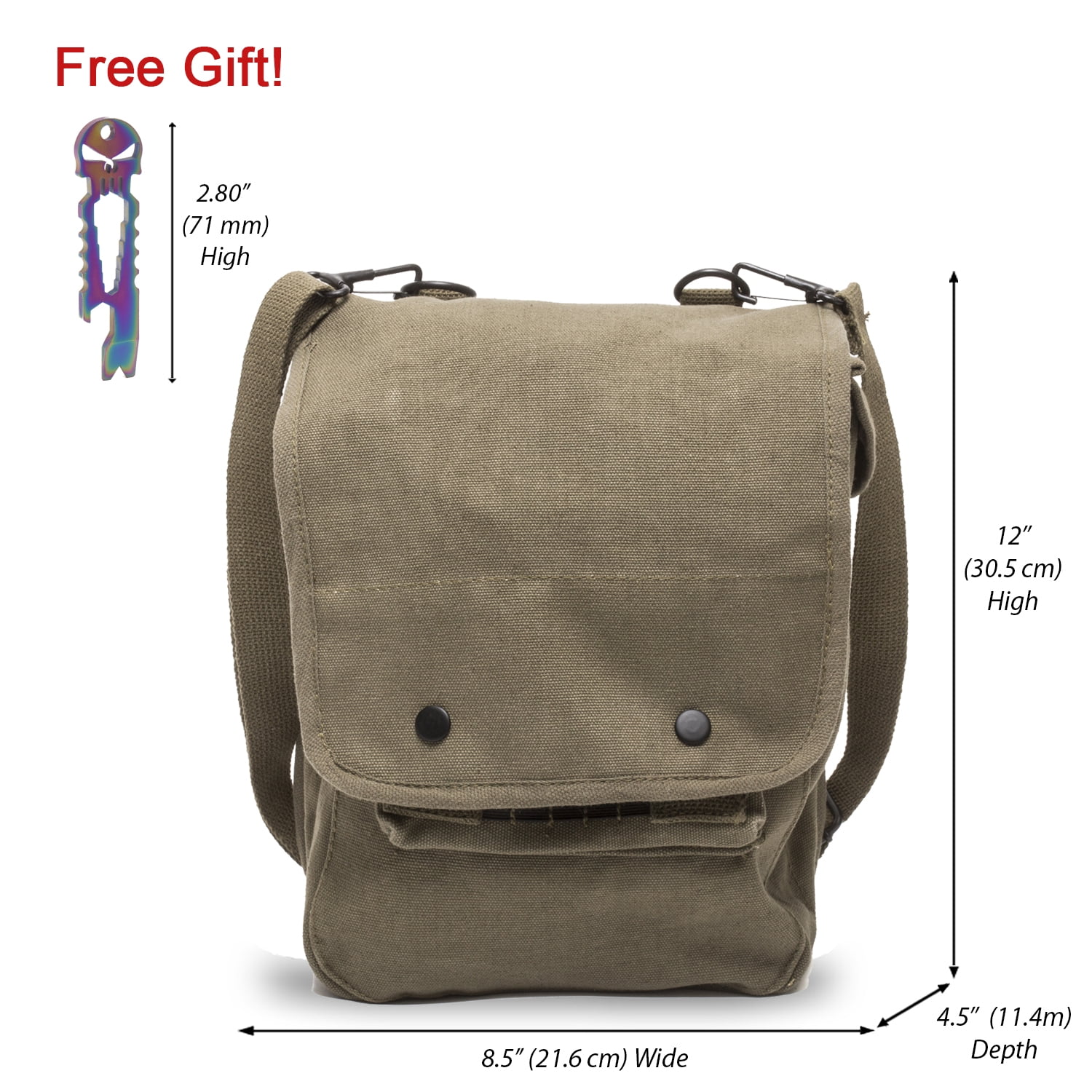 Canvas Crossbody Travel Map Bag, Olive with Rainbow FREE Punisher Tool ...