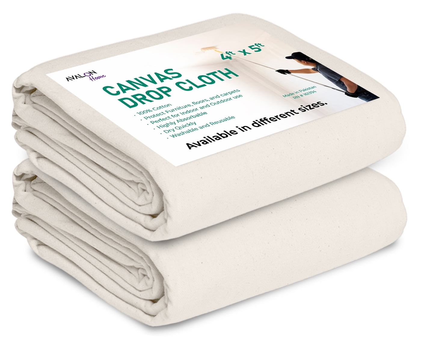 Canvas Drop Cloth 4x5 ft Pack of 2 - Odourless Painters Drop Cloth for ...