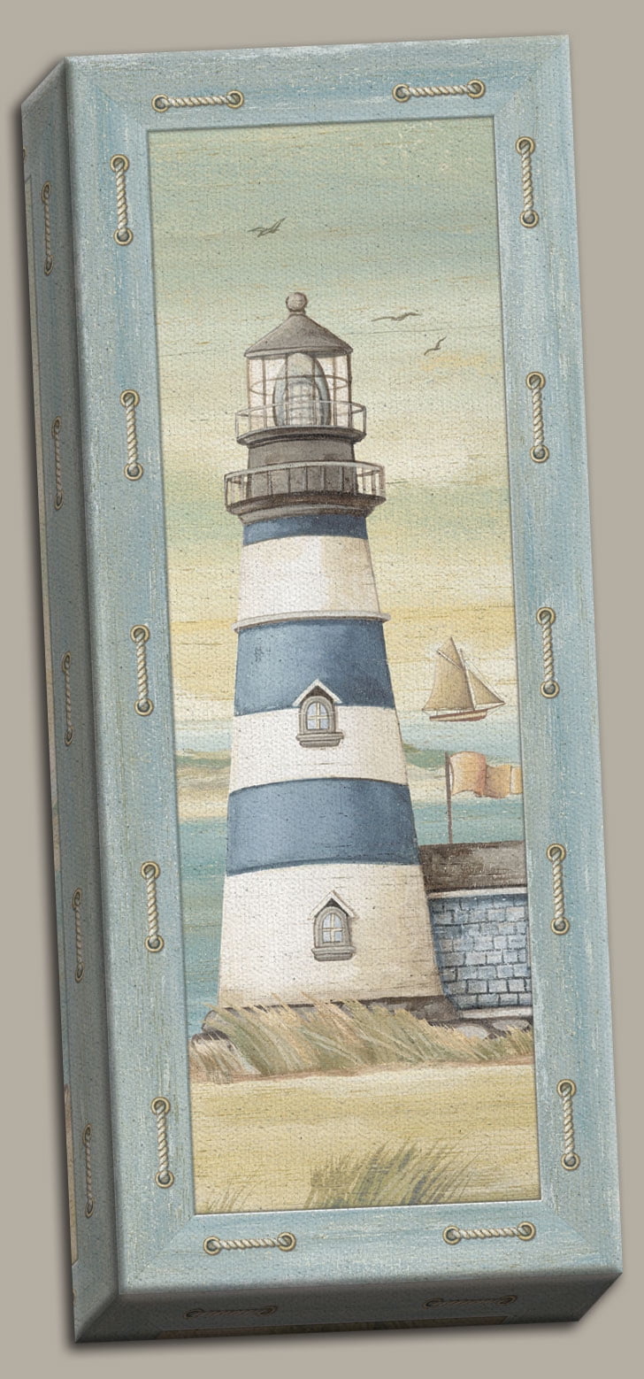 Canvas First Light II Lovely, Retro Lighthouse; Coastal Decor; One 8X20 ...