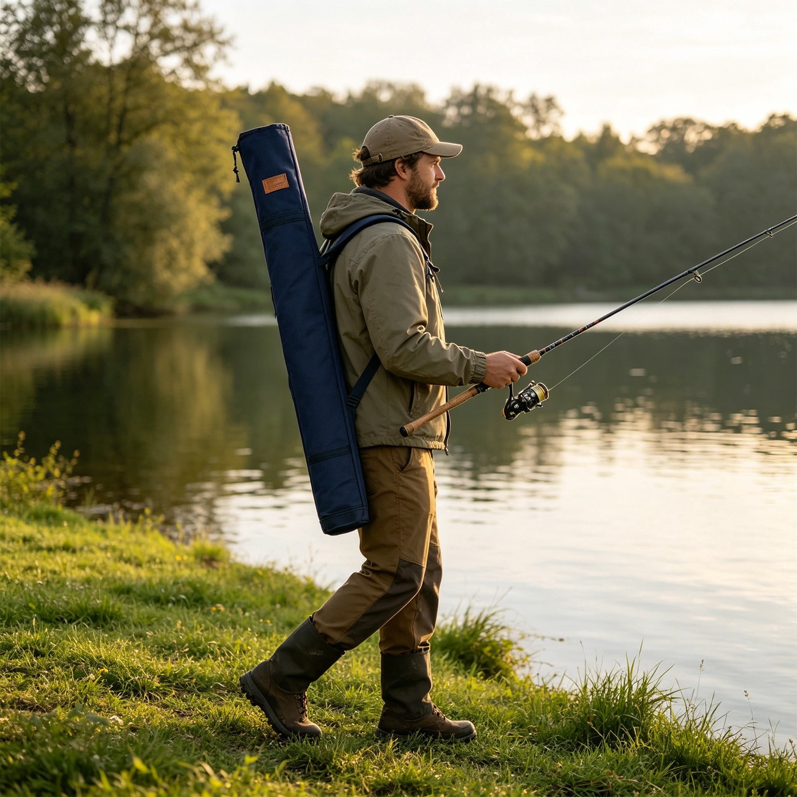 Canvas Fishing Rod Carry Bag for Outdoor Use, Long Cylindrical Design ...