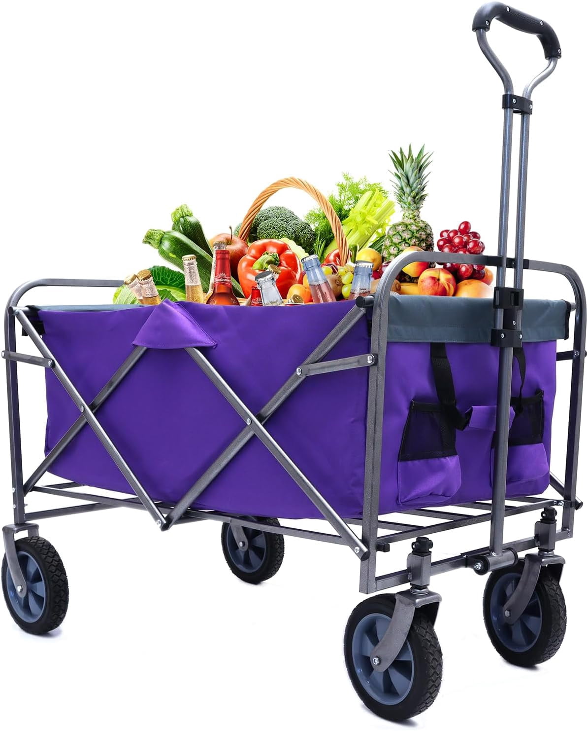 Canvas Foldable Wagon With Wheels - Collapsible Utility Cart for ...