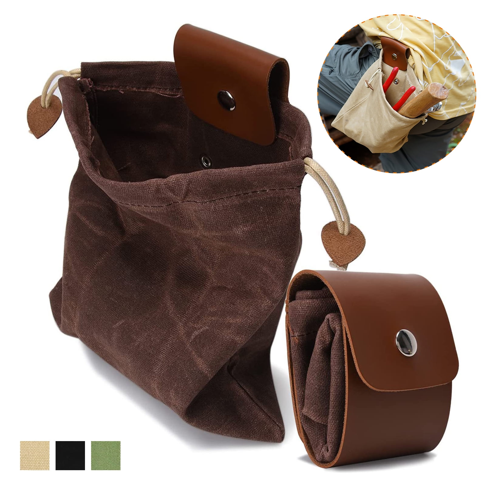 Canvas Foraging Bag - Large Capacity with Button Buckle, Lightweight ...