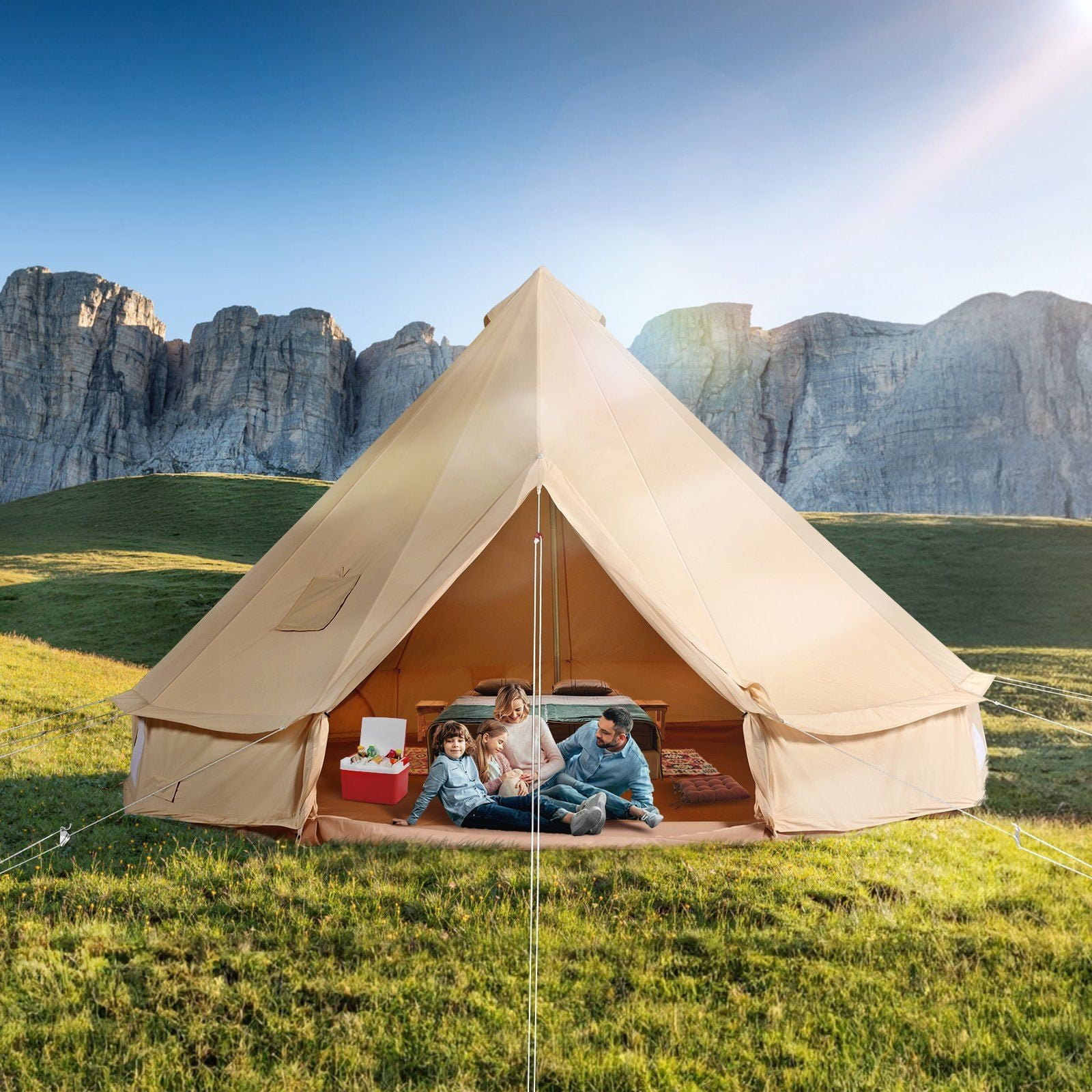 Canvas Glamping Bell Tent, 10-12 Person Waterproof Yurt Tent with Stove ...