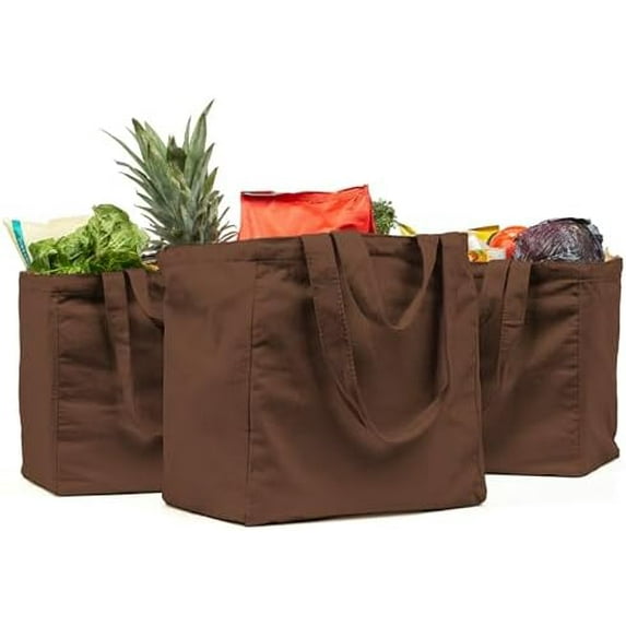 Canvas Grocery Bag 3pc XL Set with Real Pockets, Long Shoulder Strap ...