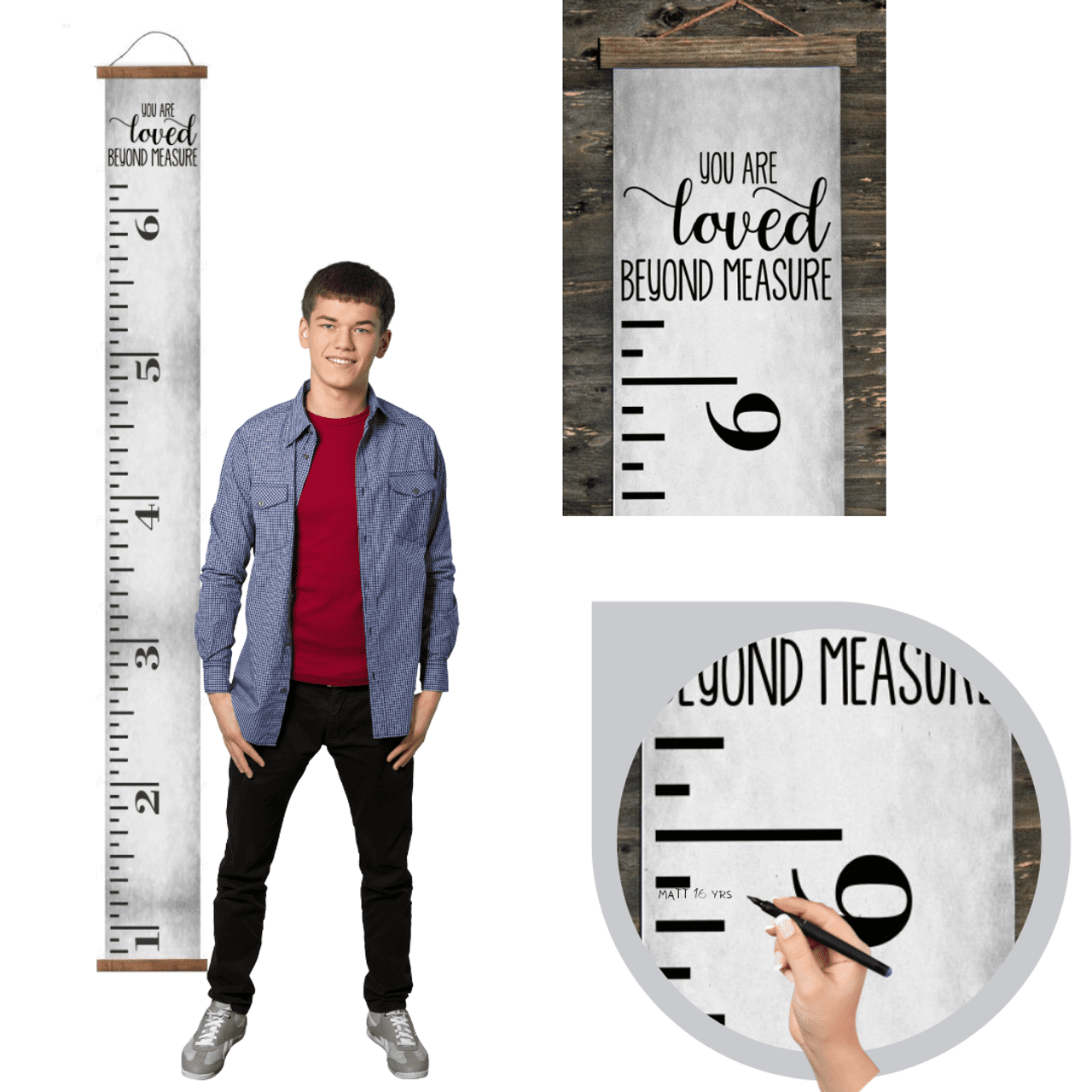 Canvas Growth Chart for Kids Gray You Are Loved Wall Ruler Growth Chart ...