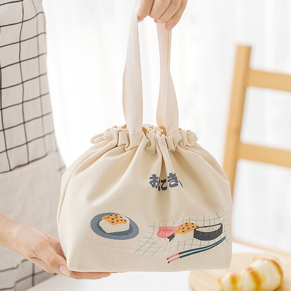 Canvas Insulated Lunch Bag with Drawstring Closure,Wide-Open Foldable ...