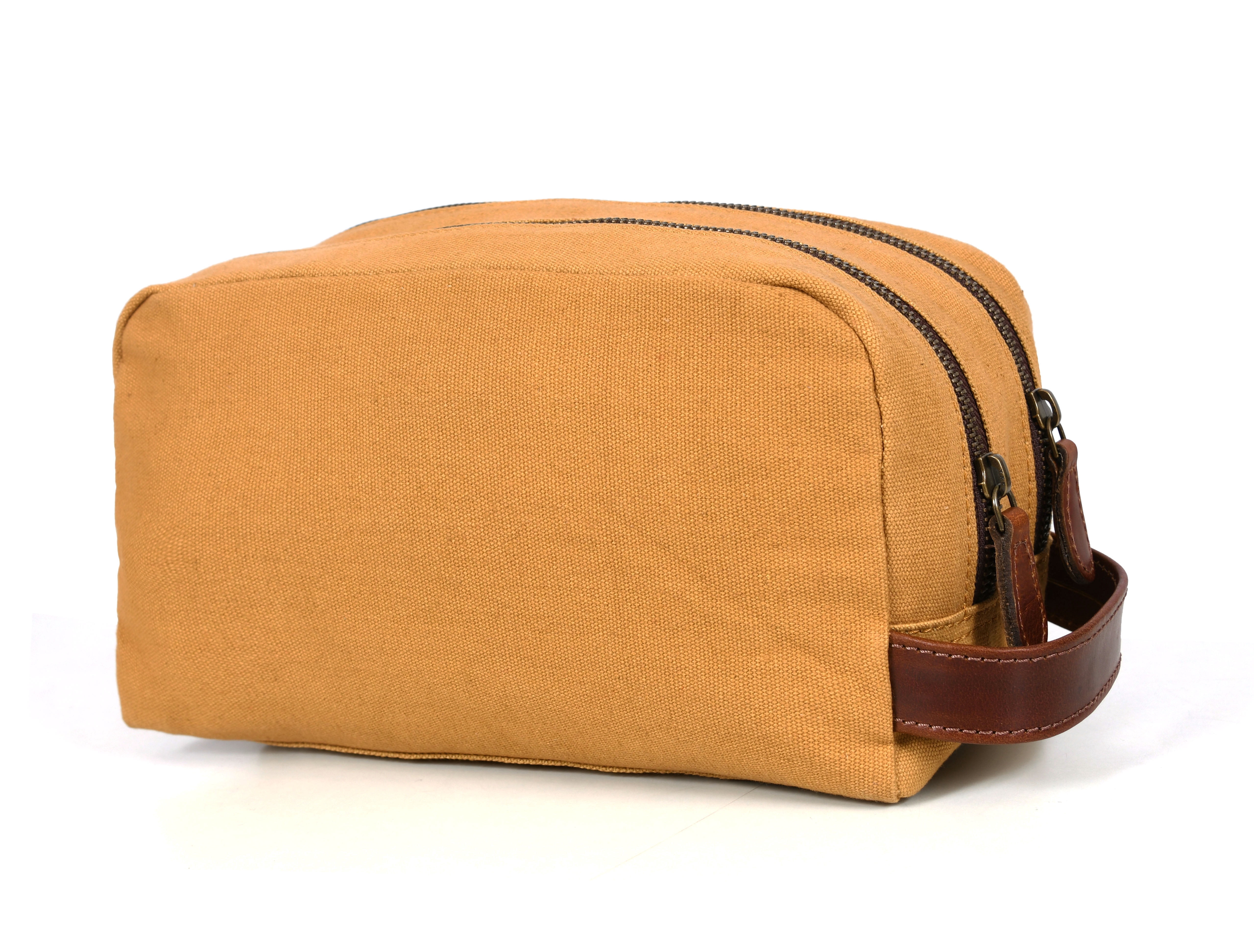 Canvas Leather Toiletry Bag Travel Bathroom Shaving Dopp Kit with Dual ...