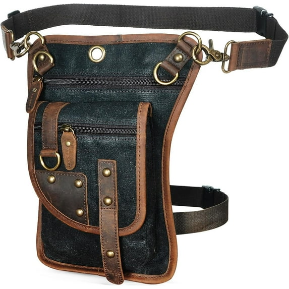 Canvas + Leather Travel Fanny Drop Thigh Bag Pouch For Men Women FB2141 ...