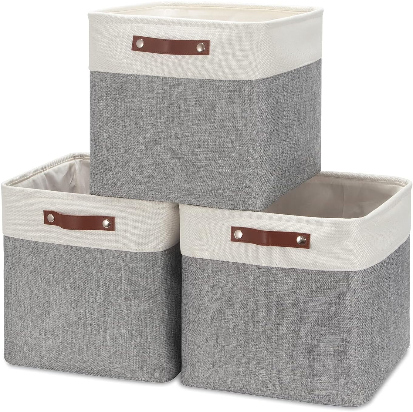 Canvas Linen Storage Basket, Set of 2, Large Fabric Cloth Baskets ...