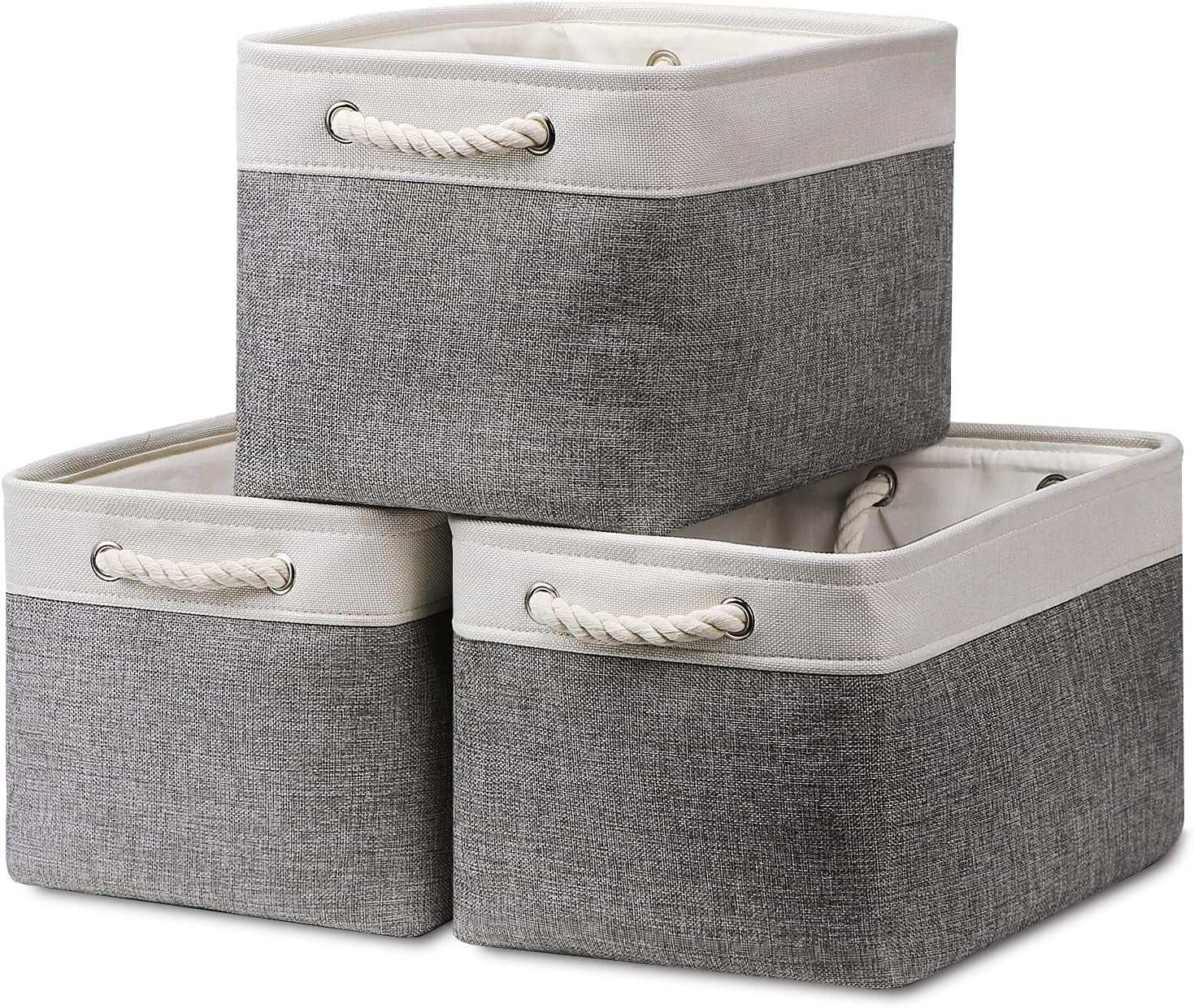 Canvas Linen Storage Basket, Set of 2, Large Fabric Cloth Baskets ...