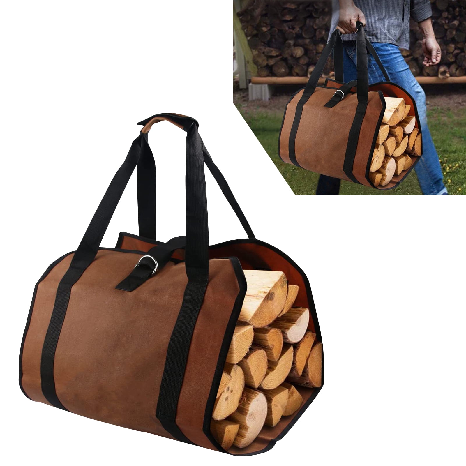 Canvas Log Carrier, Heavy Duty Firewood Tote Bag, Large Storage Bag ...