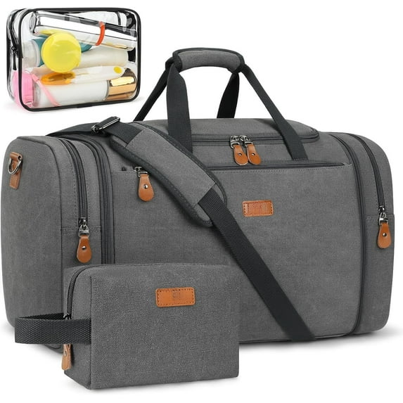 Canvas Mens Duffle Bag for Travel - Expandable 50L Weekender Bags with ...