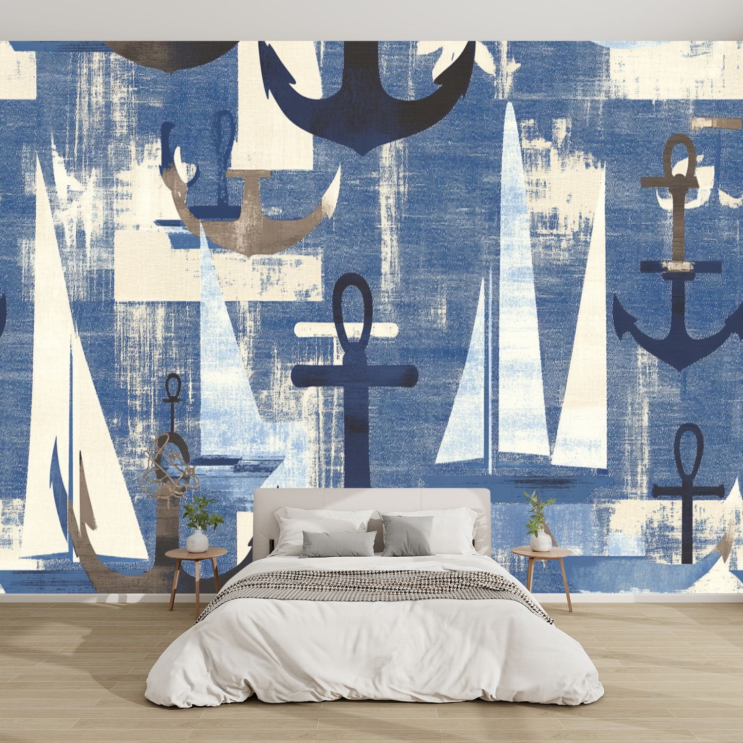 Canvas Modern Wallpaper Murals 3D Coastal Nautical Pattern Anchors ...