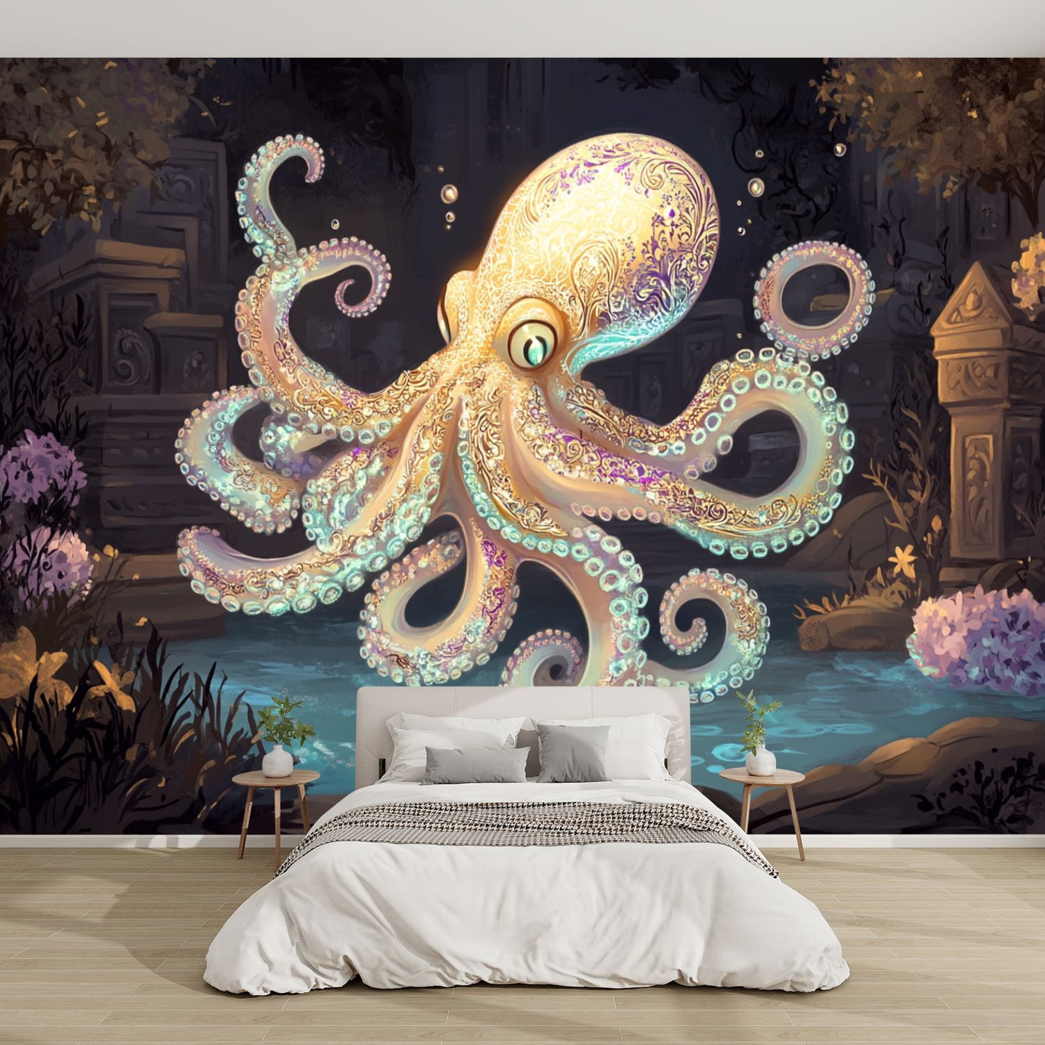 Canvas Modern Wallpaper Murals 3D Luminescent Octopus Paisley Print ...