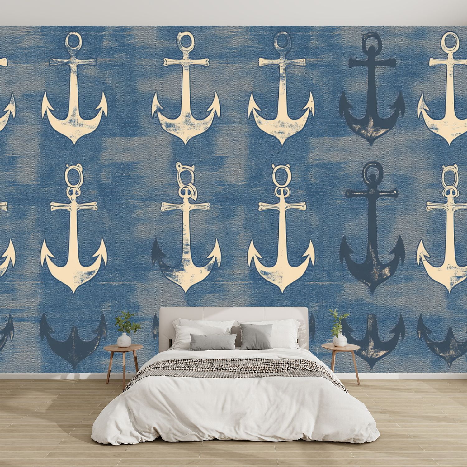 Canvas Modern Wallpaper Murals 3D Nautical Anchors Sailboats Helms Peel ...