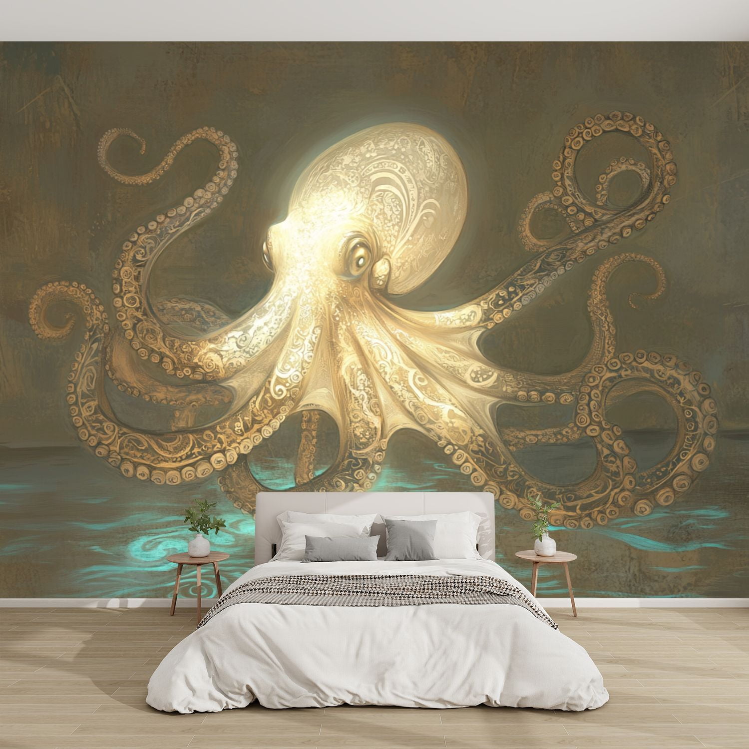 Canvas Modern Wallpaper Murals 3D Octopus Art Glowing Tentacles Dreamy ...