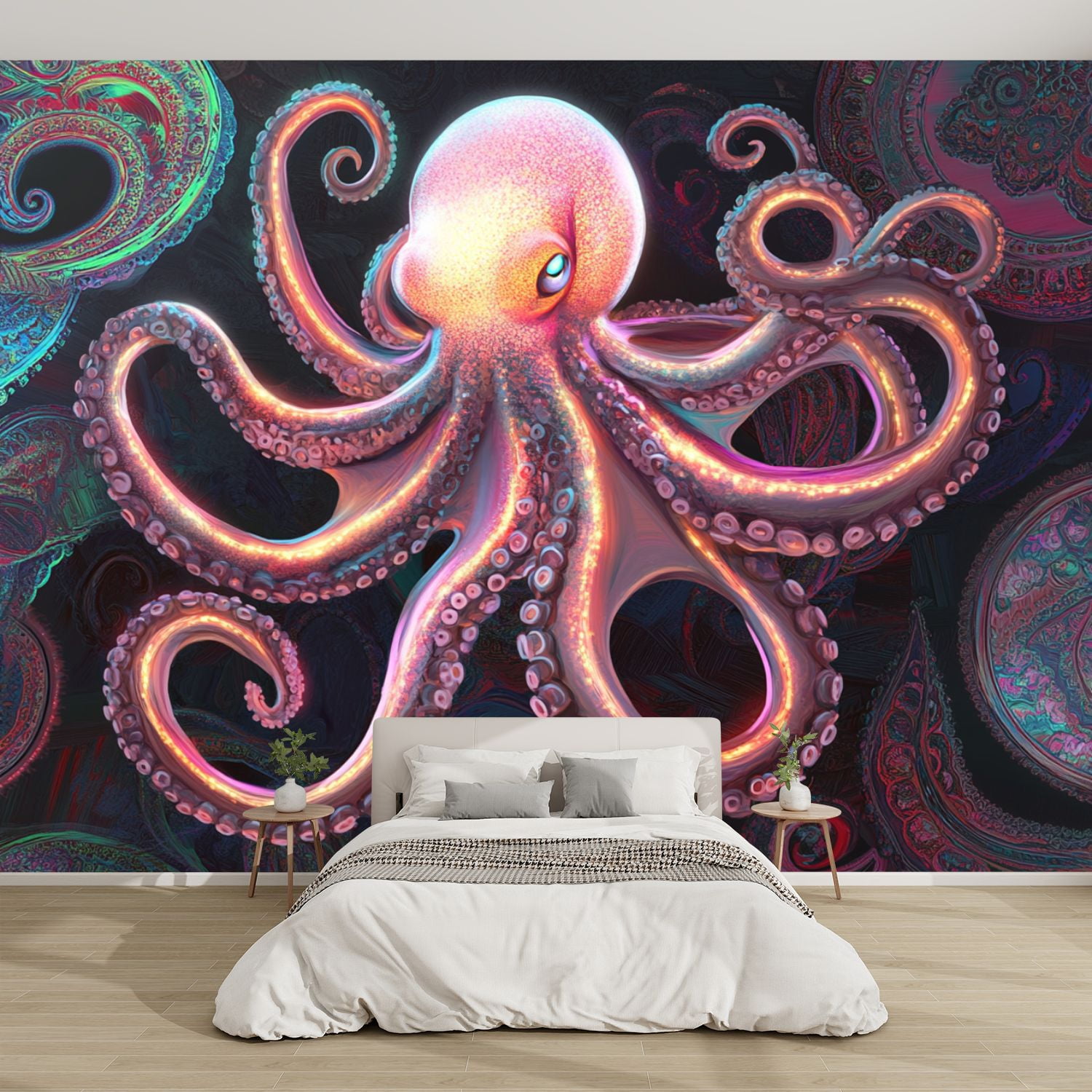Canvas Modern Wallpaper Murals 3D Paisley Luminescent Octopus ...