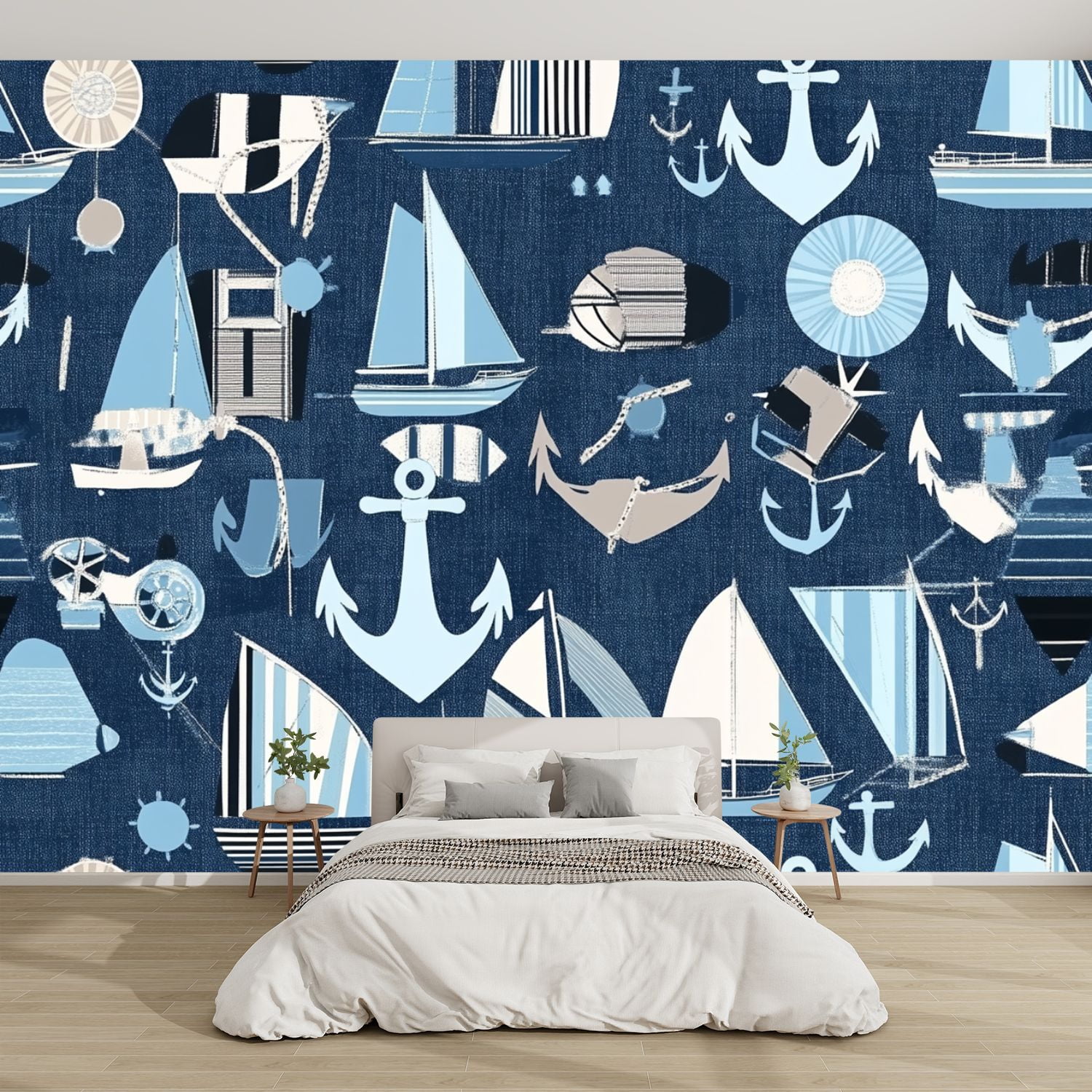 Canvas Modern Wallpaper Murals 3D Summer Nautical Print Anchors ...