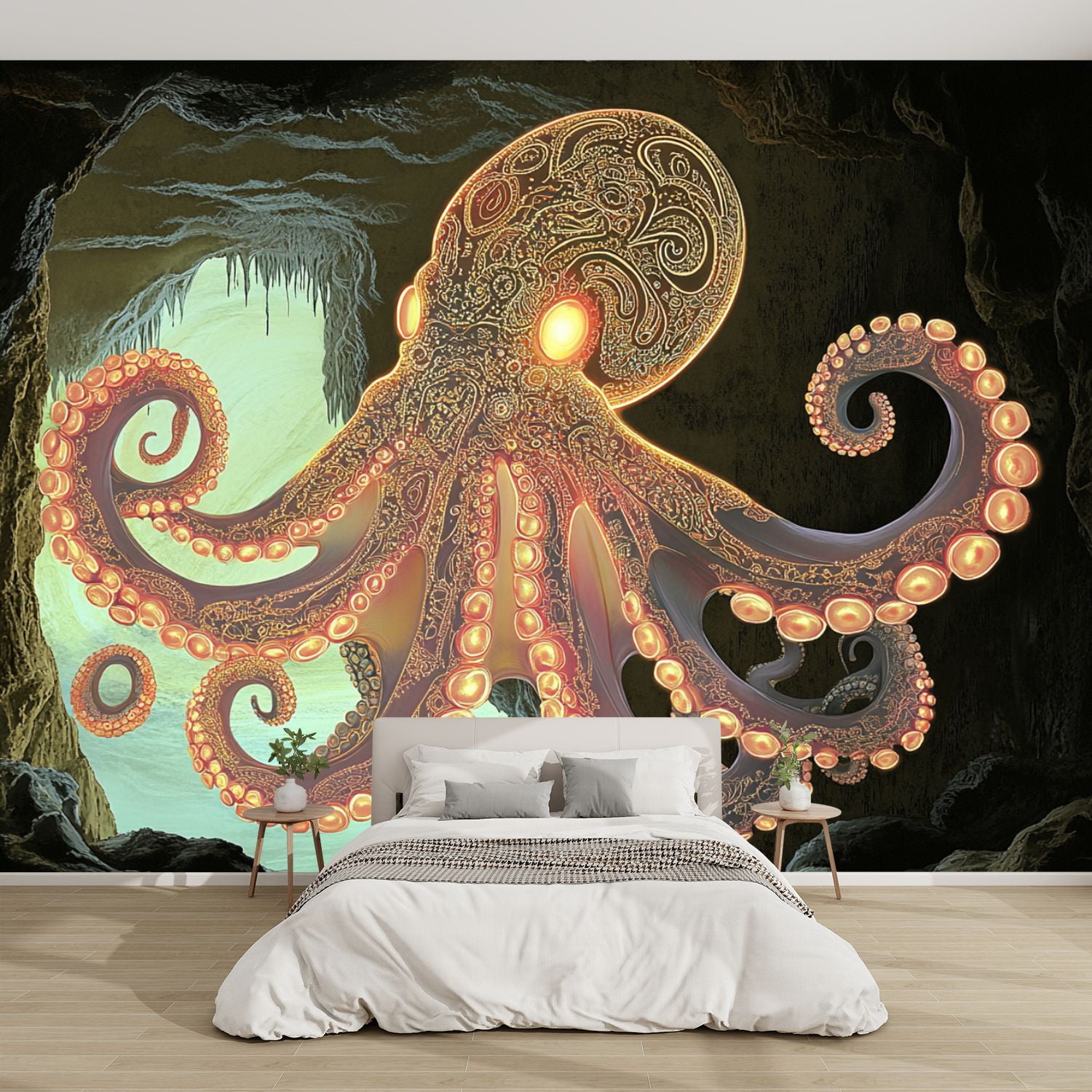 Canvas Modern Wallpaper Murals 3D Surreal Octopus Art Neon Colors ...