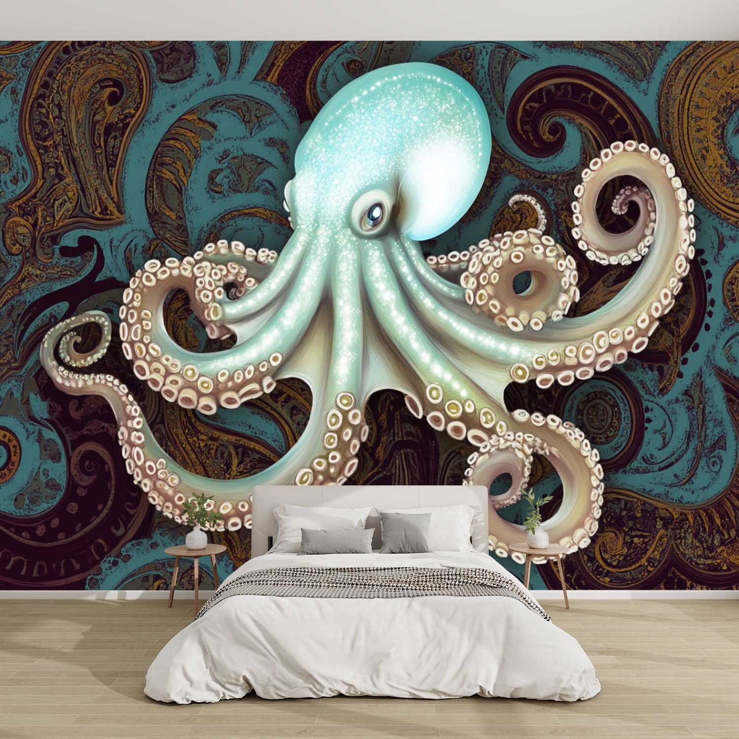 Canvas Modern Wallpaper Murals 3D Vintage Octopus Art Paisley Patterns ...