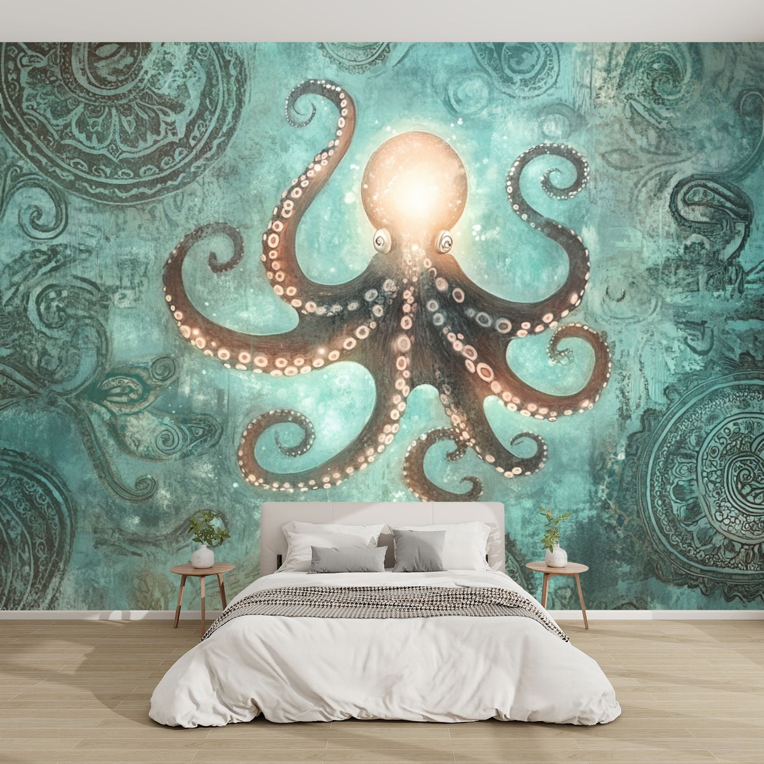 Canvas Modern Wallpaper Murals 3D Vintage Underwater Scene Glowing ...