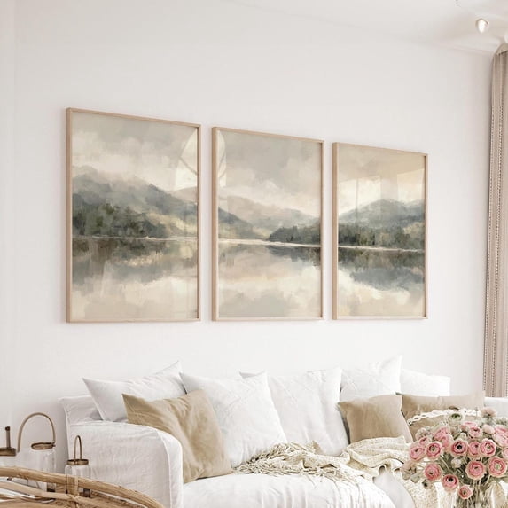 Canvas Painting 3 Pieces Peaceful Lake Posters Sage Abstract Prints ...