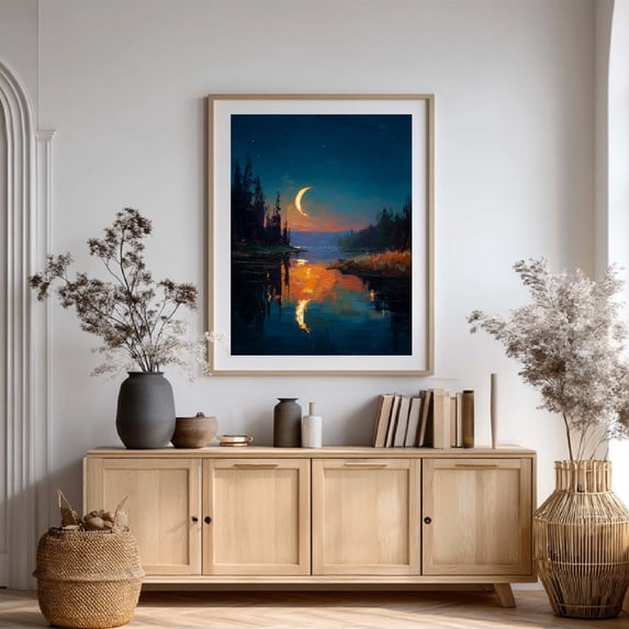 Canvas Painting Moonlit Night Lake Abstract Wall Art Pictures for ...