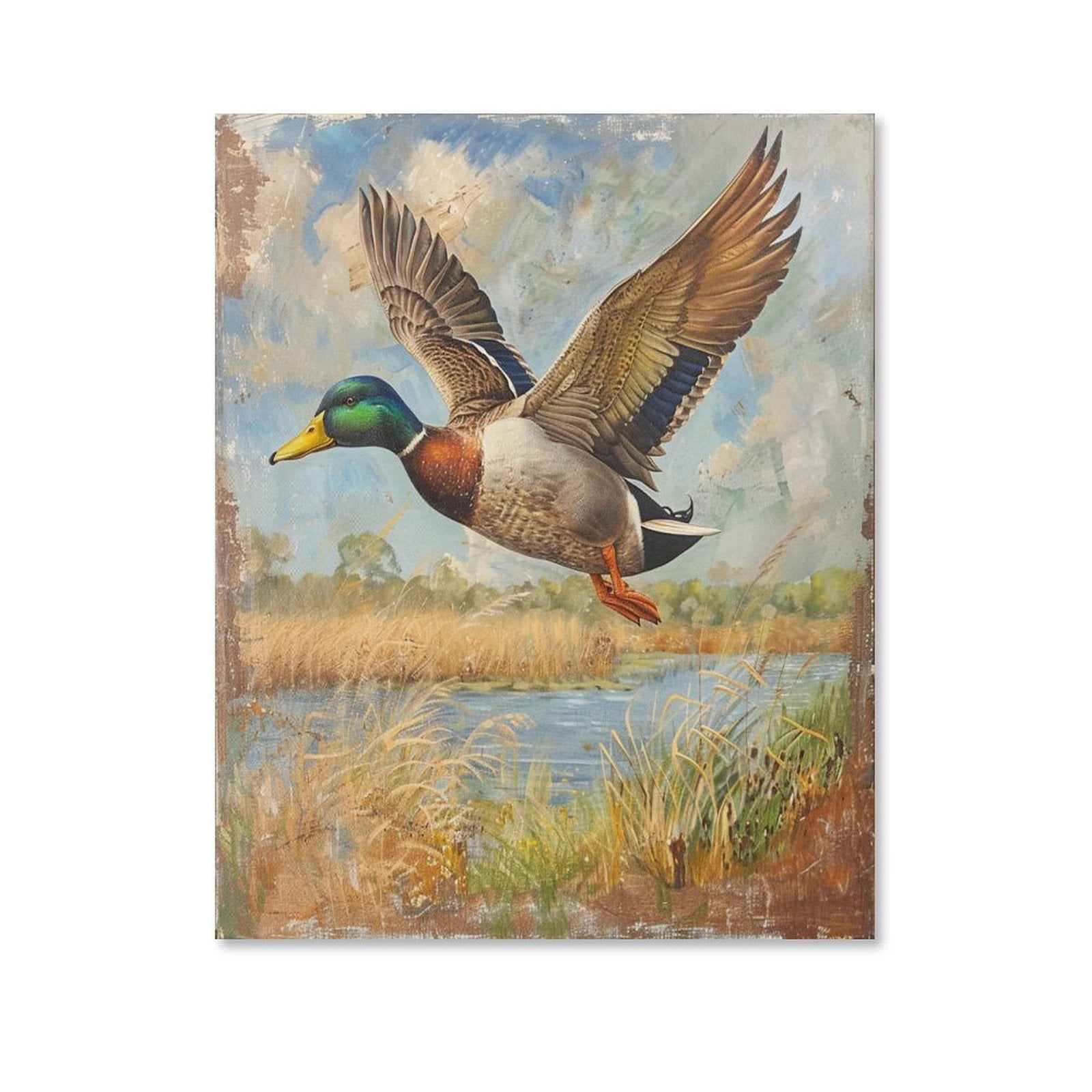 Canvas Painting Prints Mallard Duck Flying Out Reed Wall Art Paintings ...