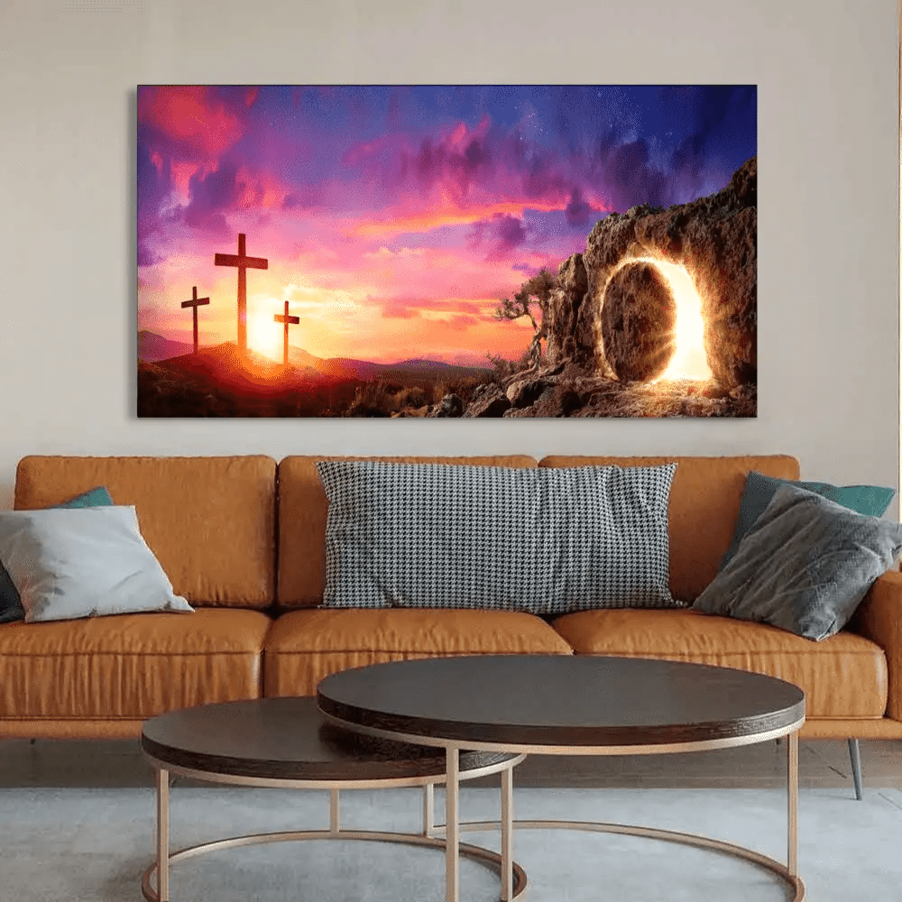 Canvas Painting of Spiritual Jesus Christ Three Cross Devotional Canvas ...