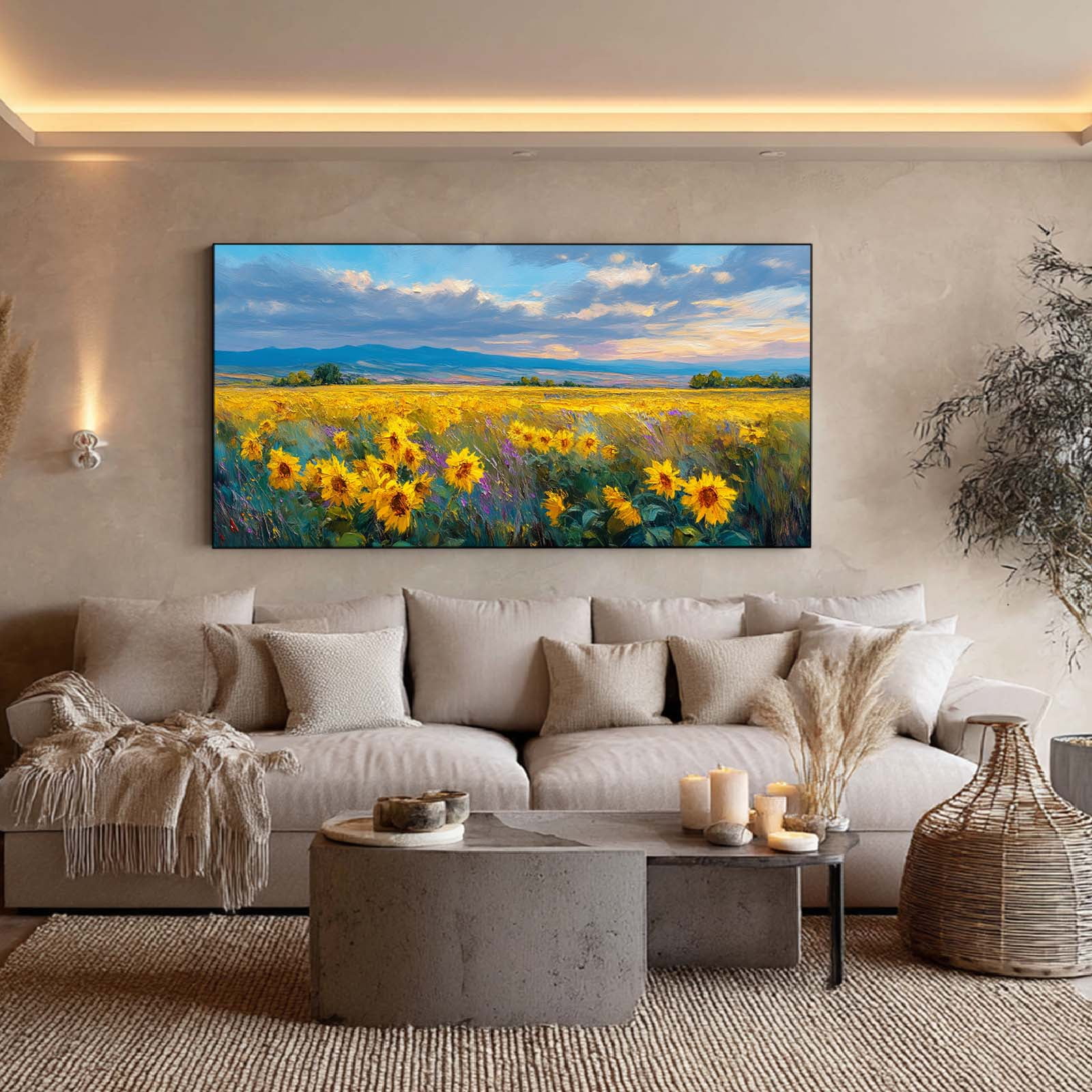 Canvas Painting Sunrise Sunflower Abstract Pastoral Landscape Wall Art ...