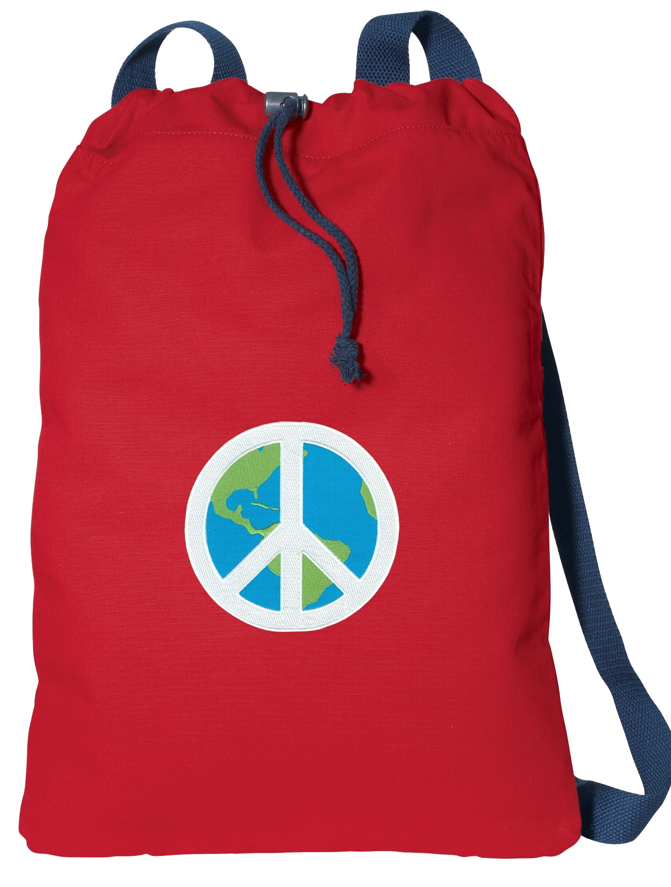 Canvas Peace Sign Drawstring Bag DELUXE World Peace Backpack Cinch Pack ...