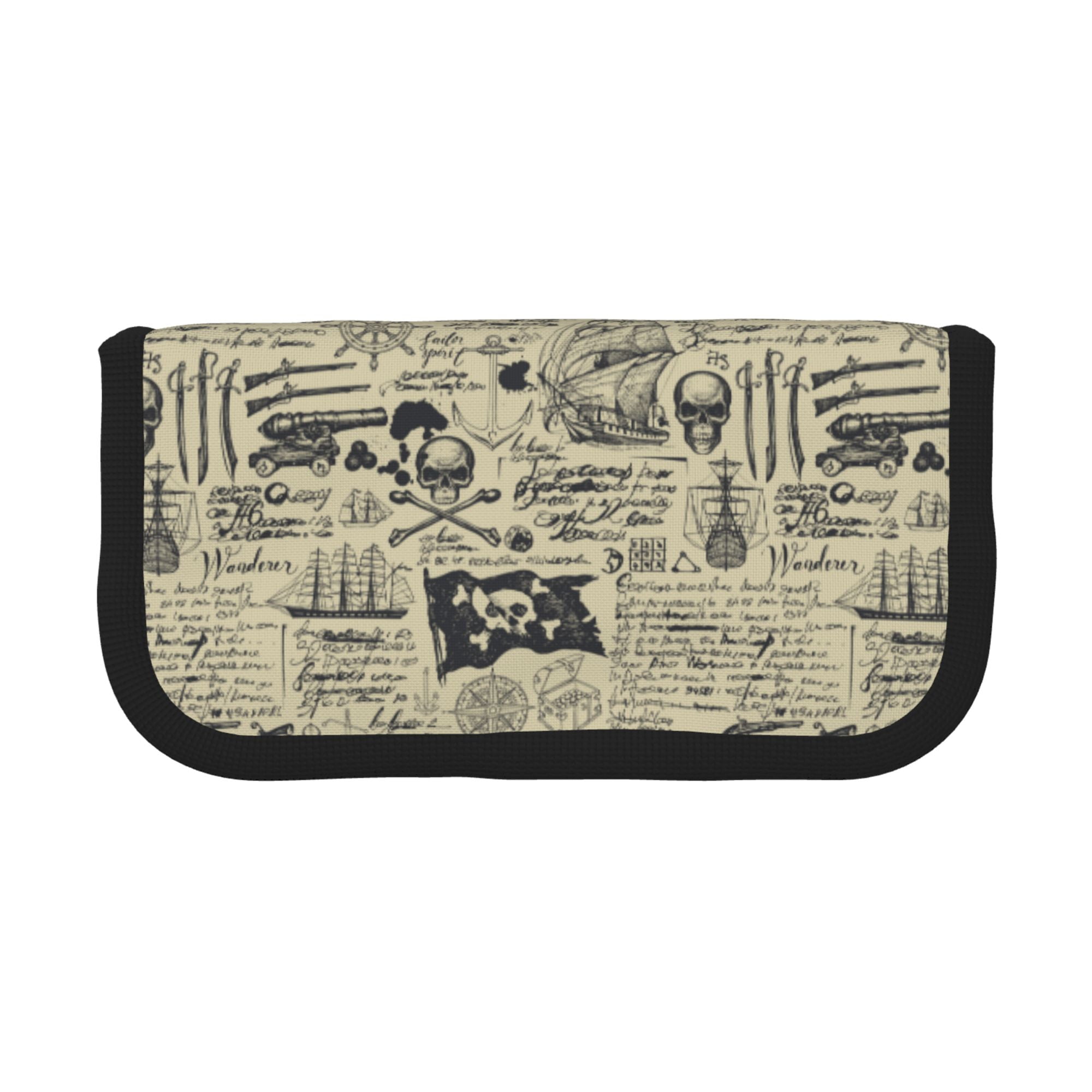 Canvas Pen Case Pirate Ship Skull Treasure Map Large Capacity Pencil ...