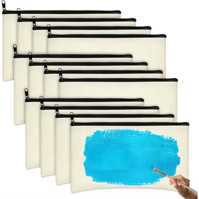 Canvas Pencil Pouch, 12 Pack Blank Canvas Zipper Bag Cosmetic Bag Bulk ...