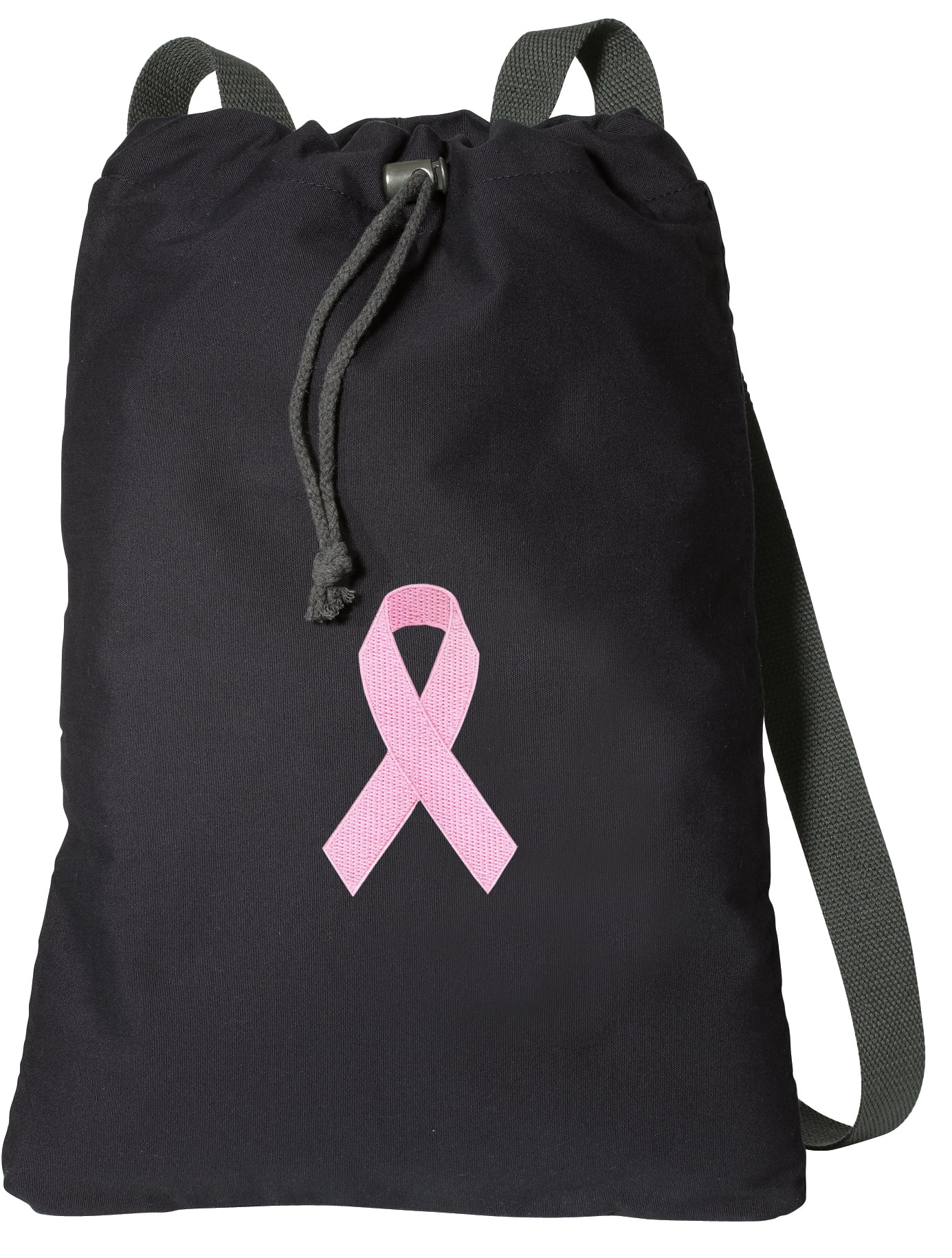 Canvas Pink Ribbon Backpack Natural Cotton Pink Ribbon Cinch Bag Lined ...