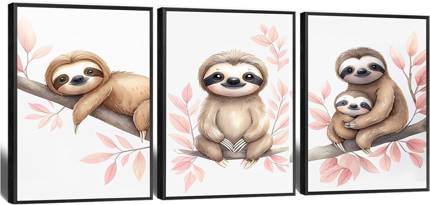 Canvas Poster Children's Room Wall Painting Set Watercolor Animal Theme ...