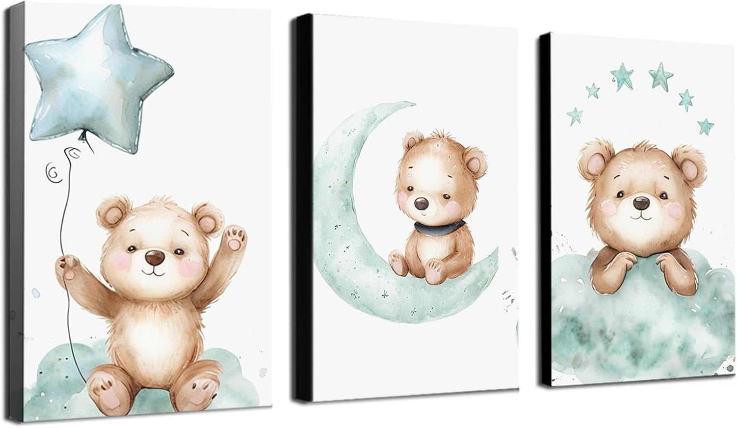 Canvas Poster Children's Room Wall Painting Set Watercolor Animal Theme ...