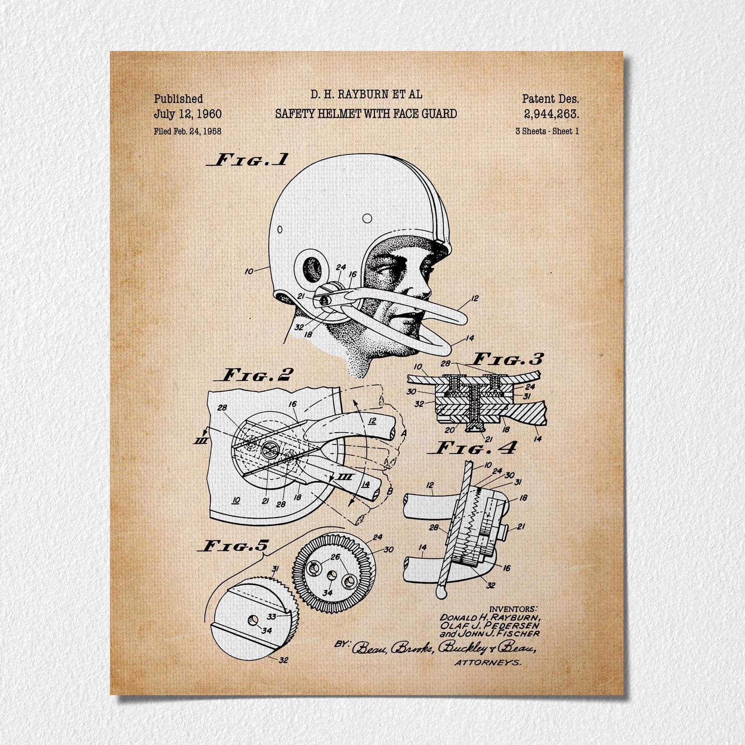 Canvas Poster -Football Wall Decor, Patent Football Helmet Poster Print ...