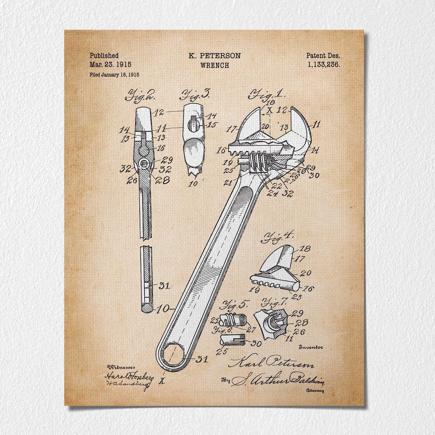 Canvas Poster -Mechanic Wall Decor, Tool Posters, Patent Wrench Poster ...