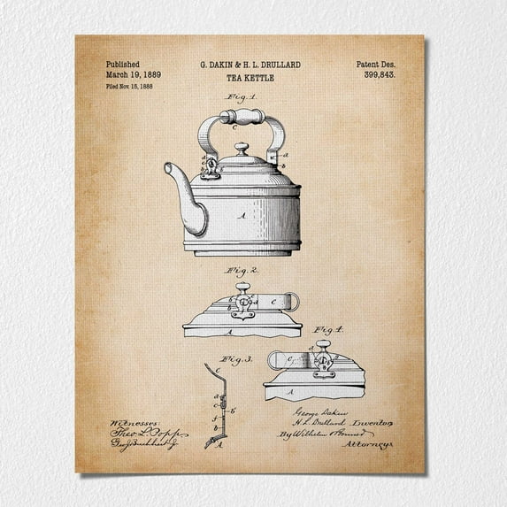 Canvas Poster -Tea Signs for Tea Bar, Patent Tea Kettle Poster Print ...