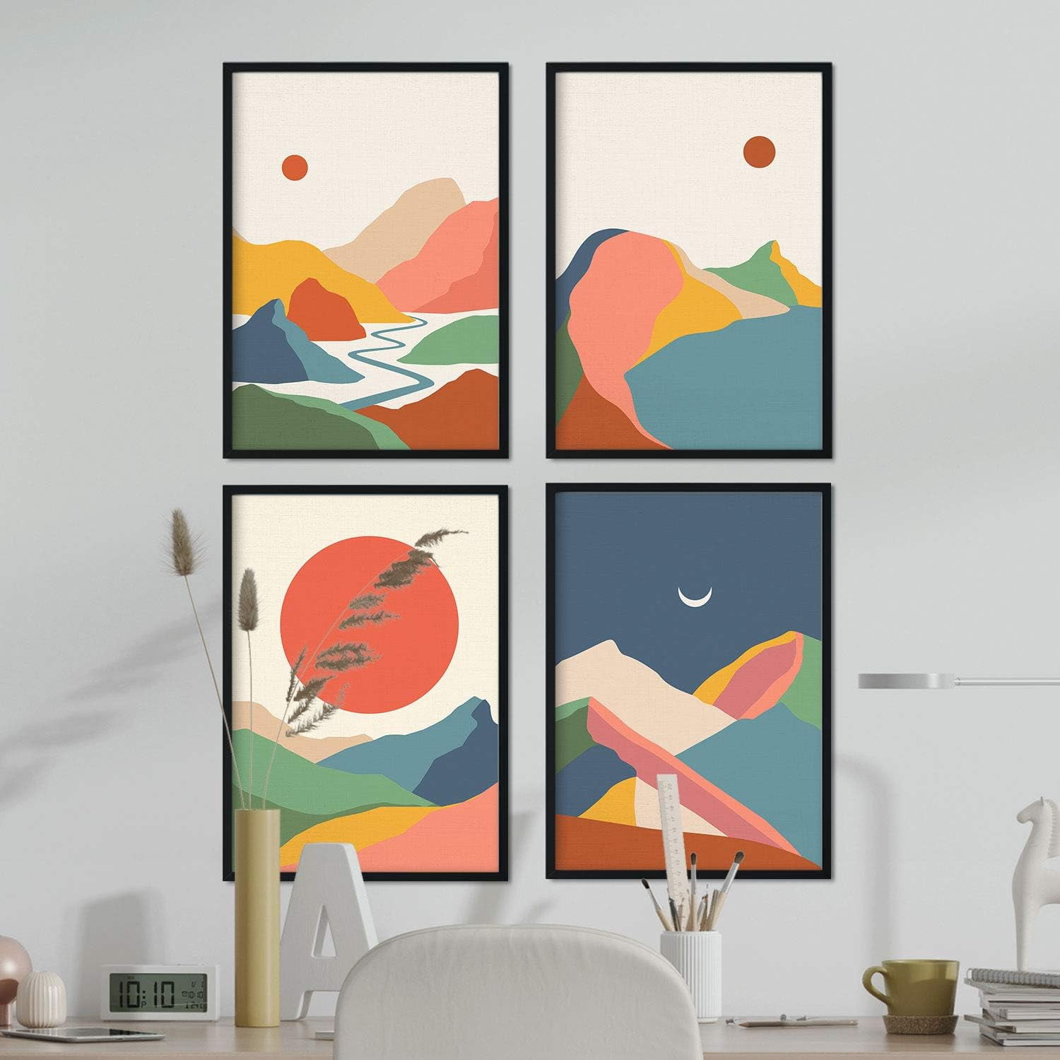 Canvas Poster Unframed Pack Poster with Drawings of Mountains Colour ...