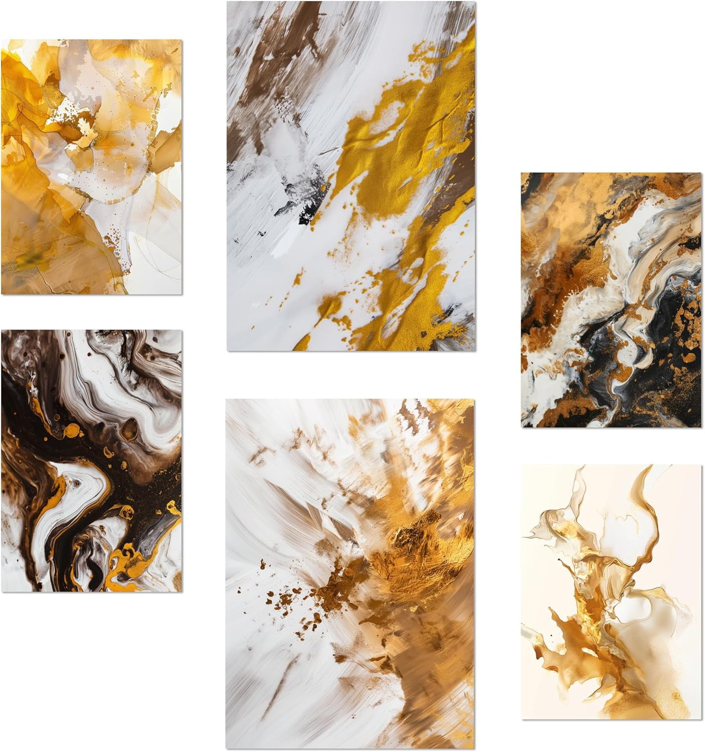 Canvas Poster Unframed Set of 6 Abstract Colour Brown White Gold Shapes ...