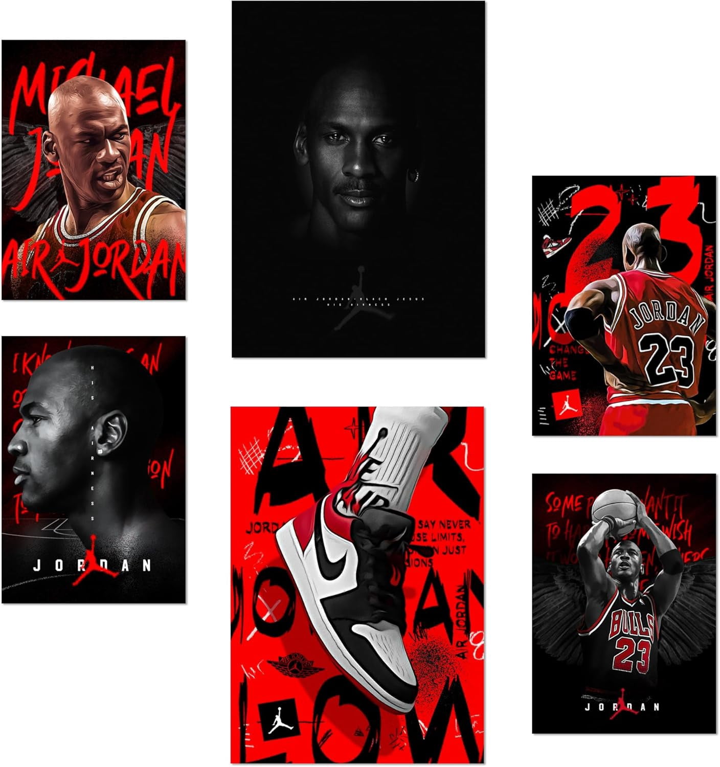 Canvas Poster Unframed Set of 6 Iconic Jordan Grafiiti Red and Black ...