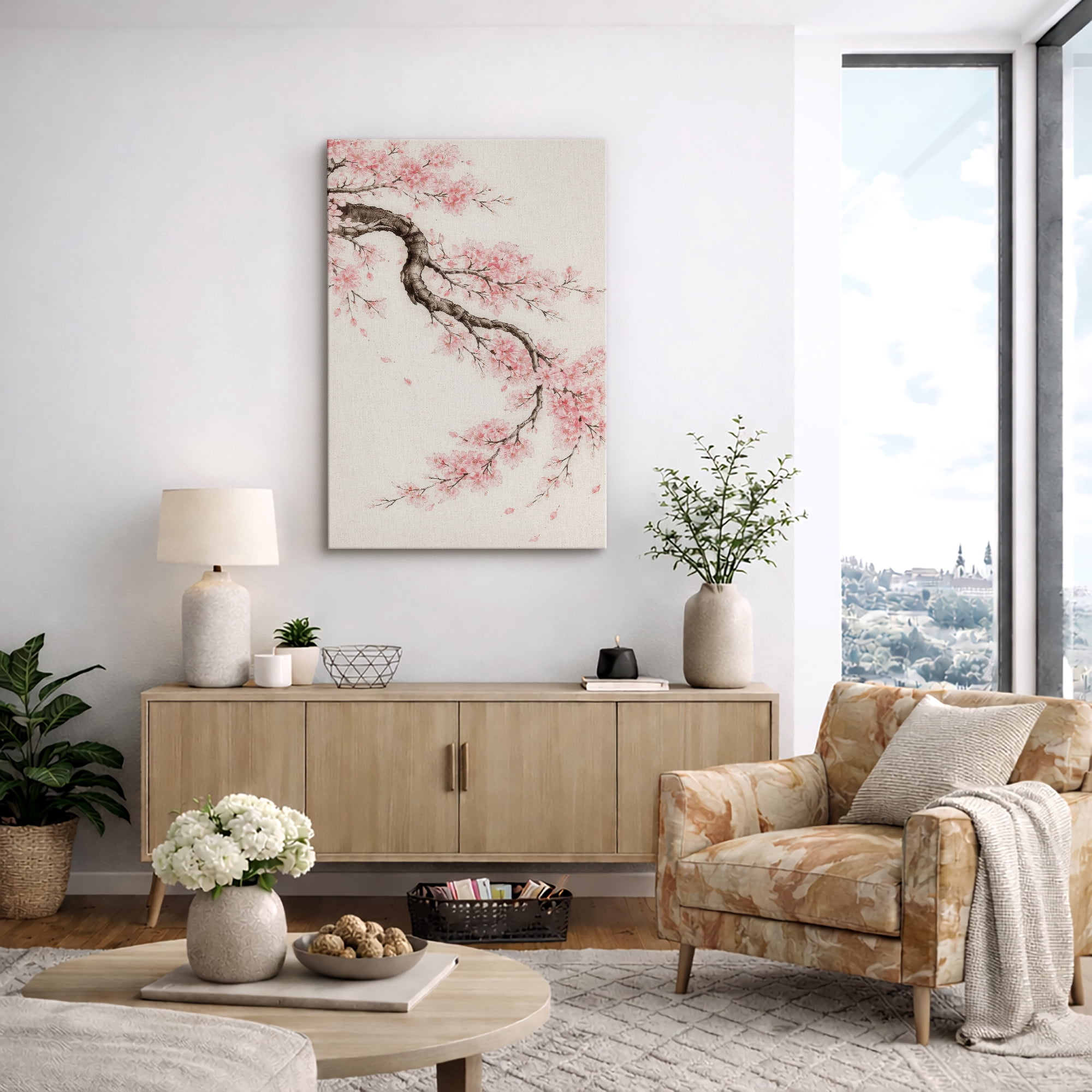 Canvas Print Japanese Cherry Blossom Branch Wall Art Elegant Sakura ...