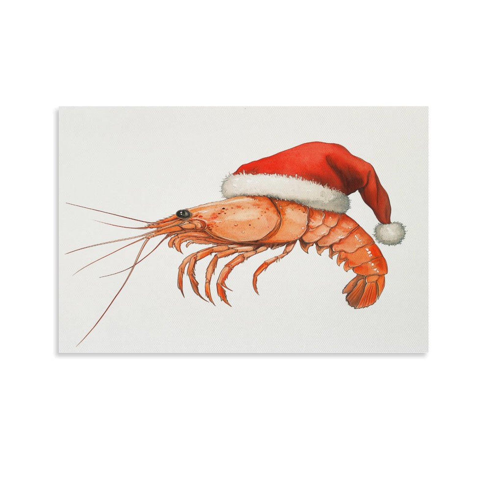 Canvas Print Shrimp Wearing A Santa Hat Print Living Room Art Red ...