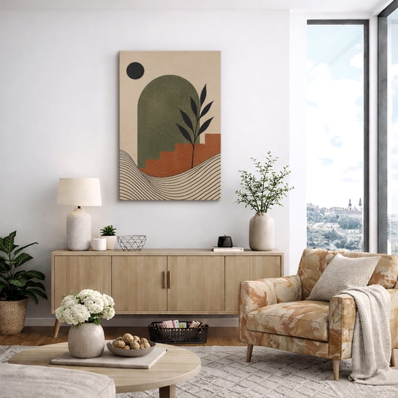 Canvas Print Wall Art Abstract Hills with Plant and Sun Print ...