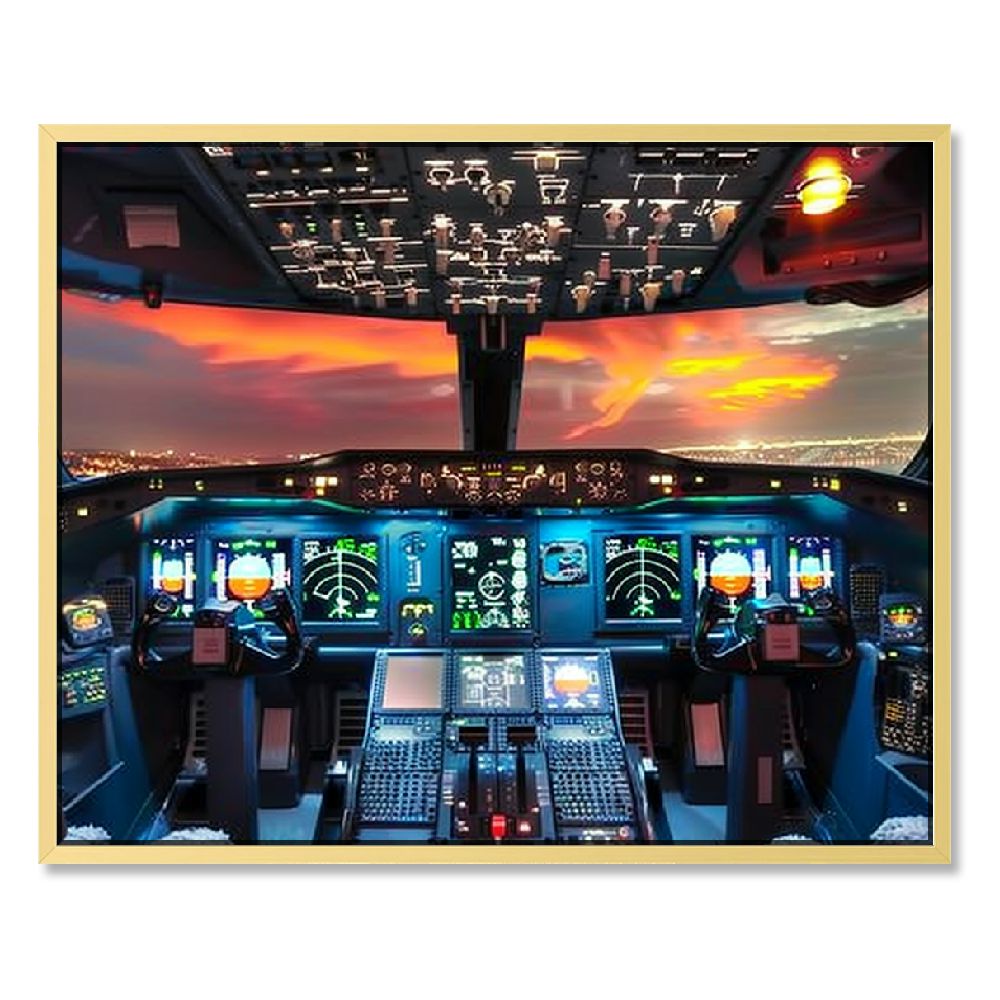 Canvas Print Wall Art Airplane Cockpit Flight Deck At Sunset Photo Art ...