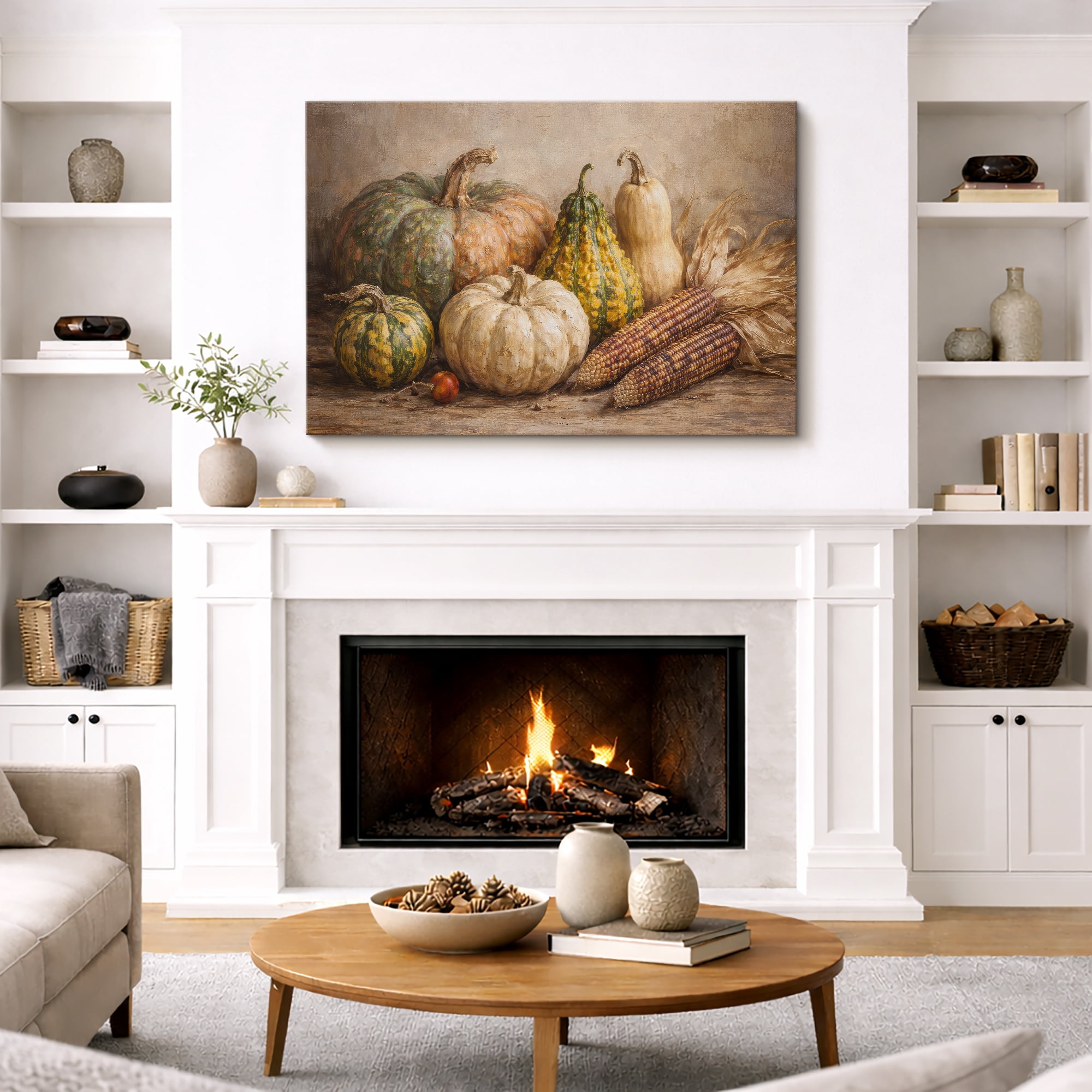 Canvas Print Wall Art Autumn Harvest Still Life Print Pumpkins and Corn ...