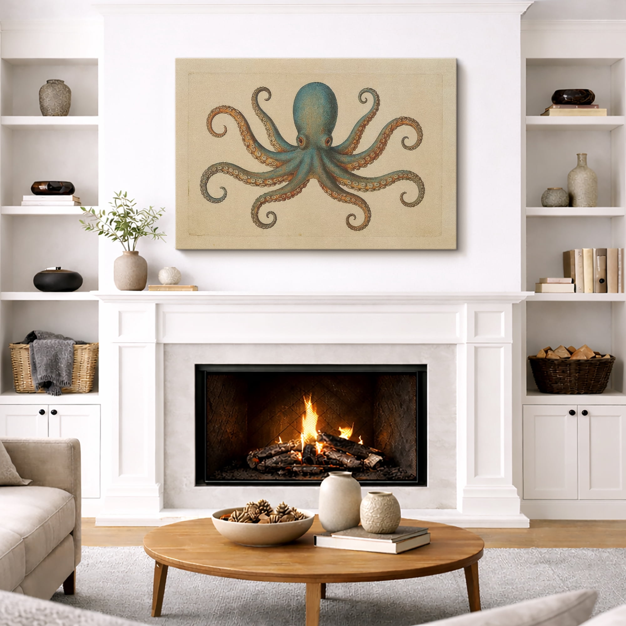 Canvas Print Wall Art Blue Octopus Illustration Print Marine Life ...