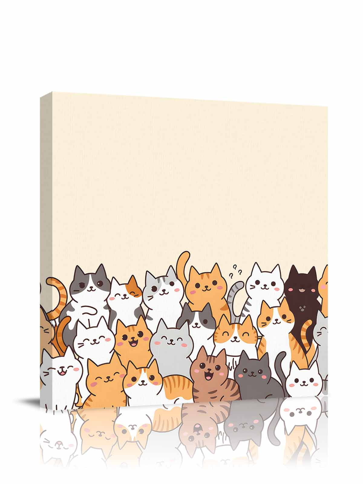 Canvas Print Wall Art Cartoon Cat Smile Cute Animal Modern Art Framed ...
