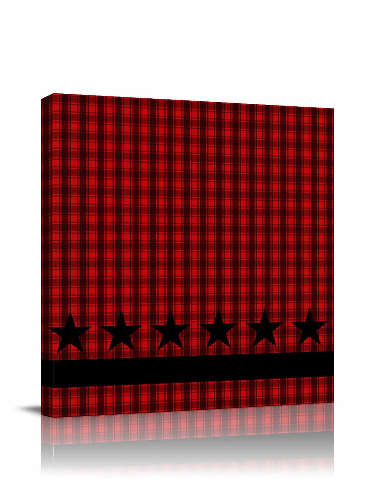 Canvas Print Wall Art Checkered Art Abstract Red Plaid Stars Decor ...